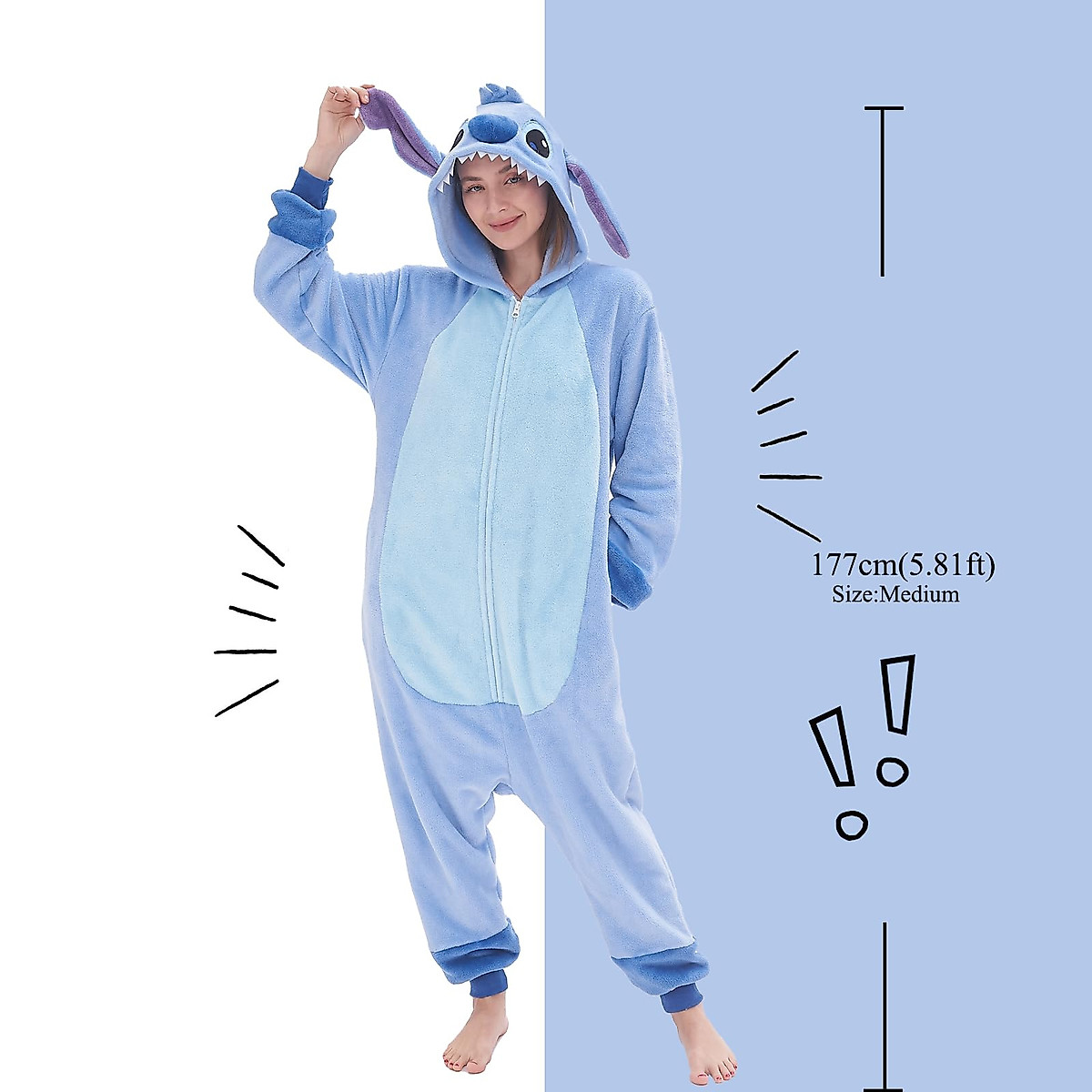 GONAAP Unisex Adult Stitch Onesie Pajamas Animal One Piece Costume Cosplay Sleepwear (Stitch, 9-10Years)