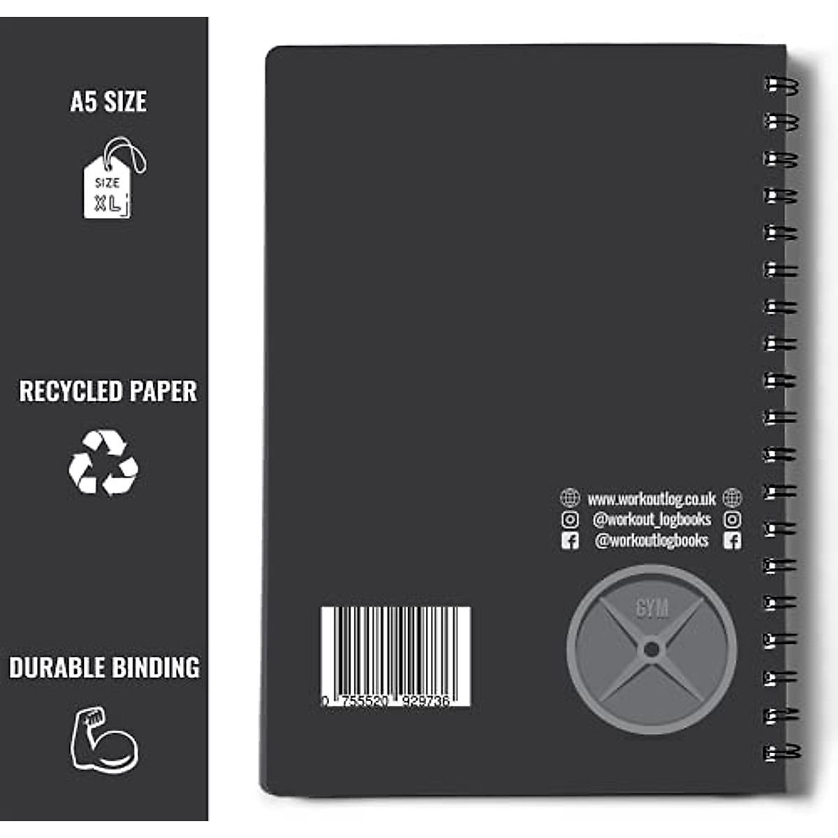 Workout Planner for Daily Fitness Tracking & Goals Setting (A5 Size, 6” x 8”, Charcoal Gray), Men & Women Personal Home & Gym Training Diary, Log Book Journal for Weight Loss by Workout Log Gym