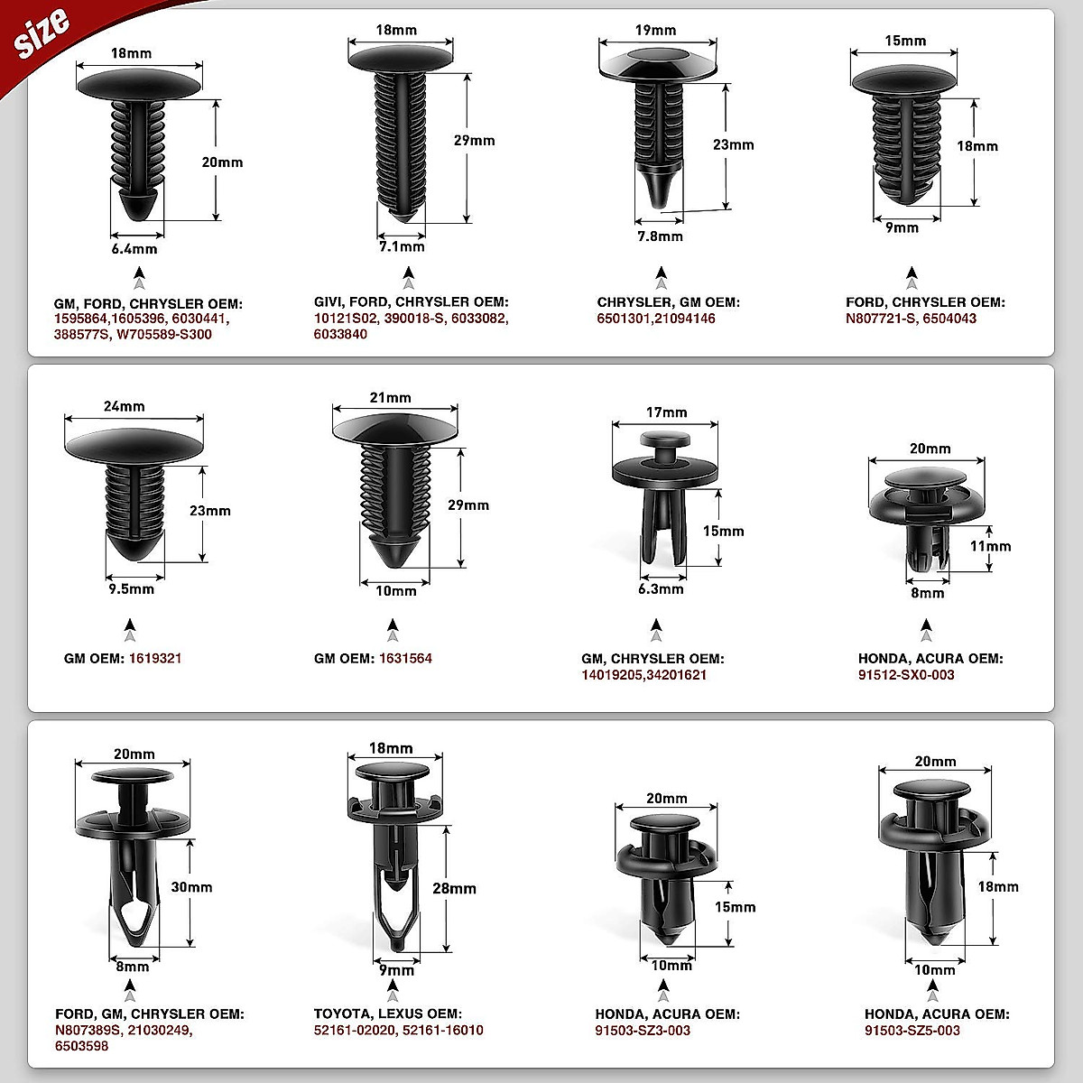 Nilight 240PCS Bumper Retainer Clips, Car Plastic Rivets Fasteners Remover Push Retainer Kit -Door Trim Panel Clips for Toyota GM Ford Honda Acura Chrysler,2 Years Warranty