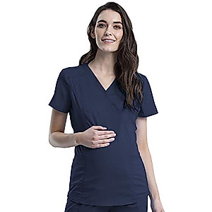 Cherokee Women Scrubs Top Workwear Revolution Maternity Mock Wrap WW688, S, Navy