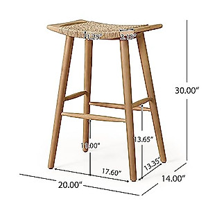 Christopher Knight Home Magwen Outdoor Acacia Wood Barstool with Wicker (Set of 2), Light Brown and Light Multi-Brown