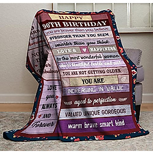 Muxuten 90th Birthday Gifts for Women Blanket 60"X50" - Gifts for 90 Year Old Woman - 90 Year Old Birthday Gifts for Women - 90th Birthday Decor Gift Ideas - 90th Birthday Gifts for Men Mom Grandma