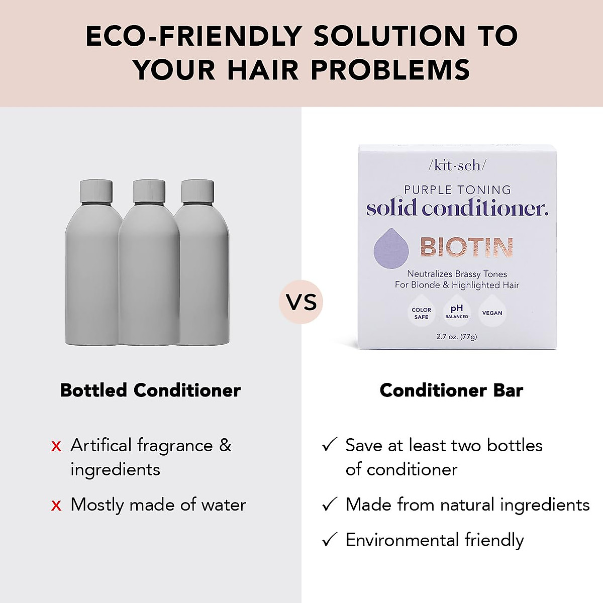 Kitsch Purple Conditioner Bar for Treated & Grey Hair, 2.7oz - Made in US, Toning Purple Bar Conditioner for Blonde, Grey & White Hair, Removes Brass & Yellow Undertones, Paraben Free