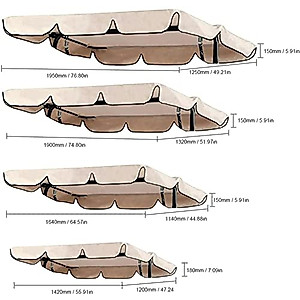 BTURYT Swing Canopy Replacement Cover, Waterproof 2/3 Seater Patio Swing Canopy Cover,Sun Shade Replacement Canopy Top Cover-(top Cover only)