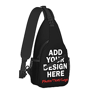 Custom Bag Sling Crossbody Bags Chest For Men Women Customize Personalized Shoulder Backpack Travel Hiking Daypacks With Text Image Daypack Casual Backpack, Black-3, 15.3x7.2x3.5 in