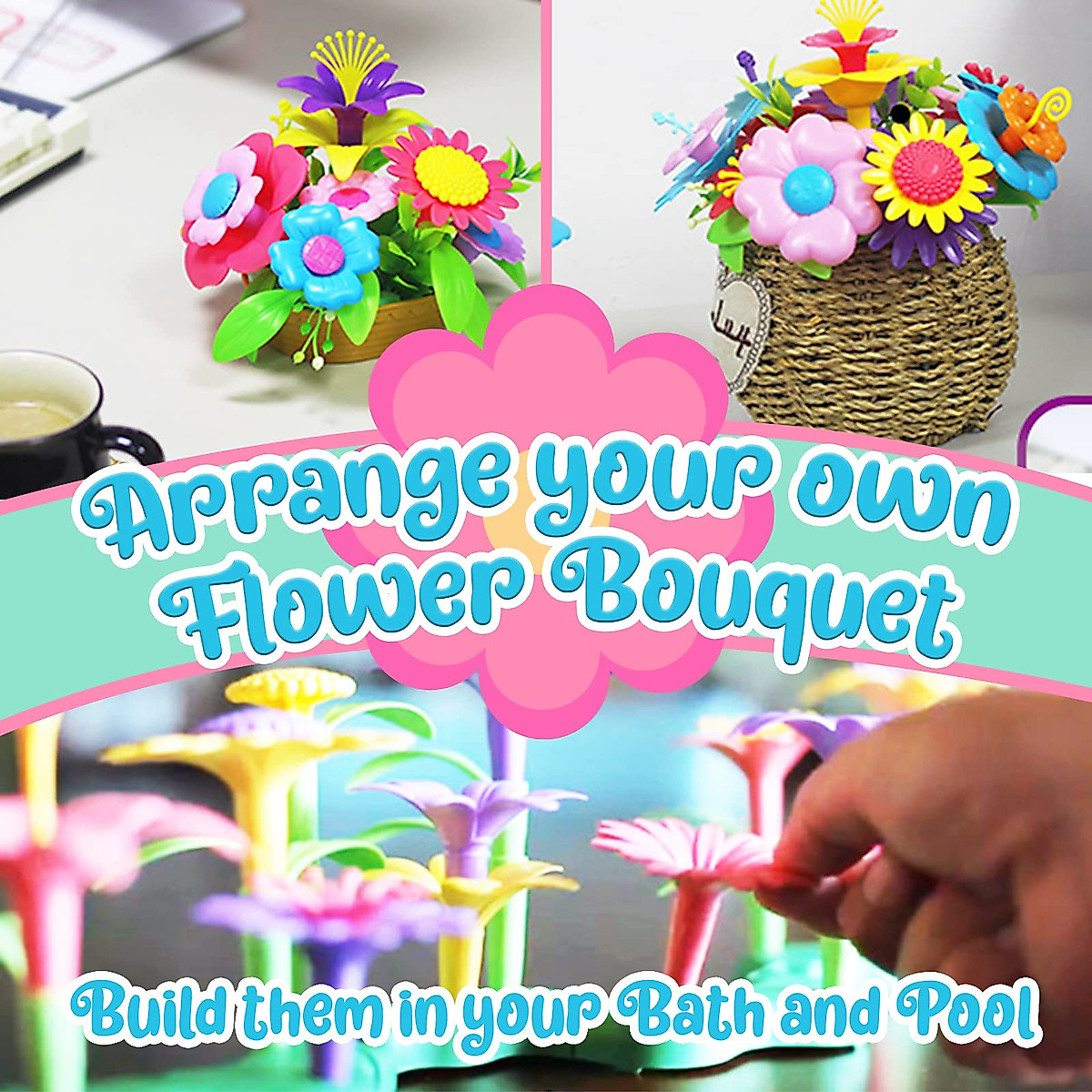 Innorock Flower Garden Building Toys with Portable Storage Box - Flower Stacking Toys for Toddlers, Preschool Learning Activities, Craft Kits, Birthday Gift for Girls 3 4 5 6 7 8 Year Old Girl Gift