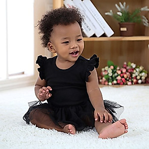 SOBOWO Black Tutu Dress Baby Black Dress for Baby Girl Black Infant Dress Baby Girl Ruffle Sleeve Romper Dress Newborn Tutu Dress Onsies Headband Holiday Outfits(0-3 Months, Black)