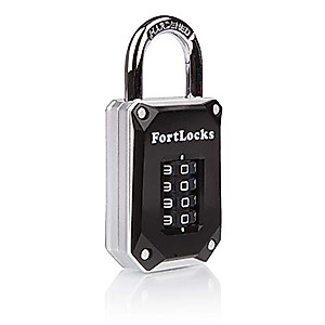 FortLocks Gym Locker Lock - 4 Digit, Heavy Duty, Hardened Stainless Steel, Weatherproof and Outdoor Combination Padlock - Easy to Read Numbers - Resettable and Cut Proof Combo Code - 1 Pack Silver