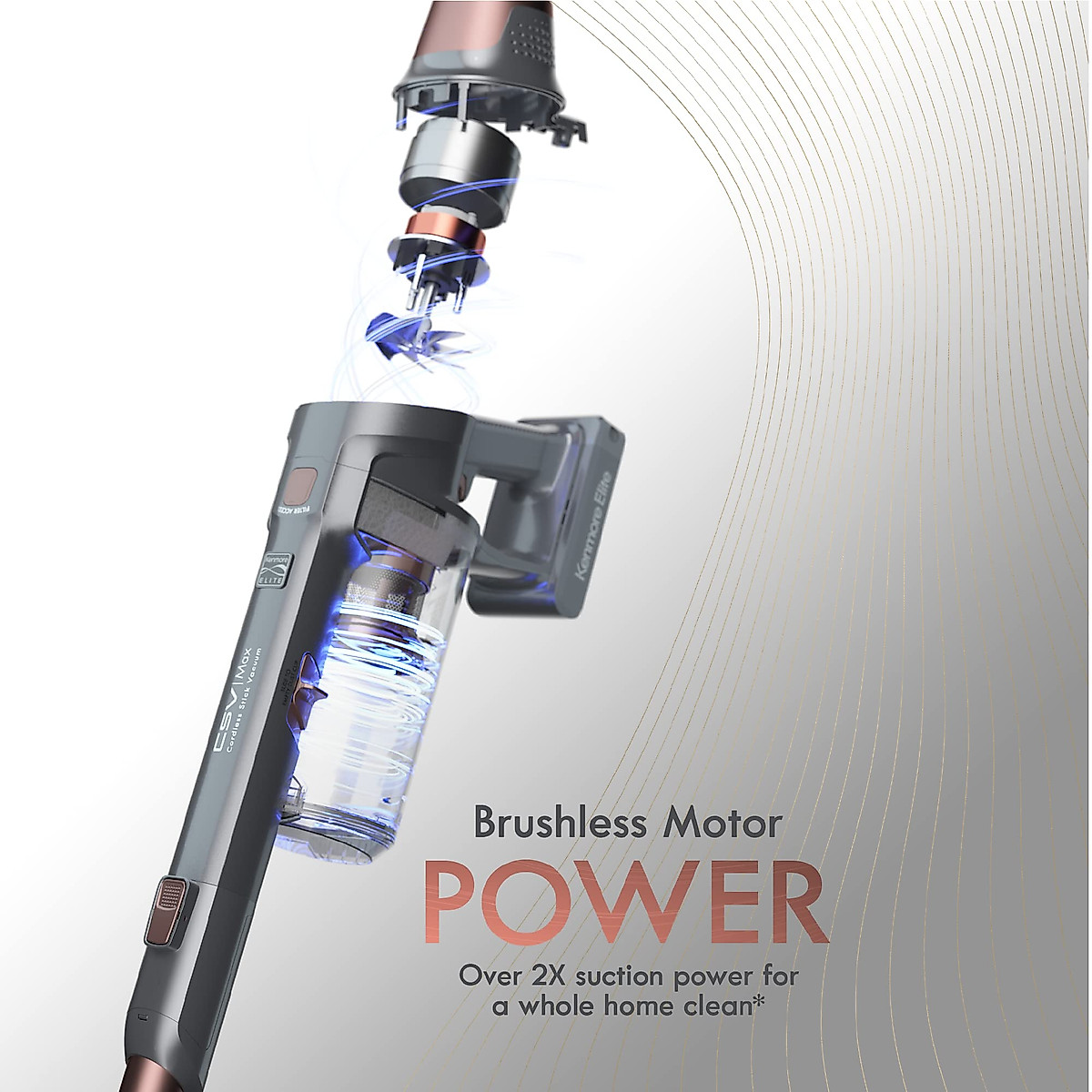 Kenmore DS4090 Brushless Cordless Stick 1L Capacity Lightweight Cleaner 2-Speed Power Suction LED Headlight 2-in-1 Handheld Vacuum for Hardwood Floor, Carpet & Pet Hair, Rose Gold