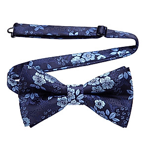 HISDERN Bow Ties for Men Blue Bow Tie Pre-tied Black Paisley Bow Ties and Pocket Square Set Formal Men's Floral Bowtie Classic Bowties for Wedding Party