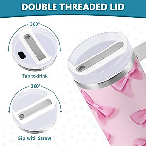 Jihqo Bow Tie 40 oz Stainless Steel Vacuum Insulated Tumbler with Handle and Straw Lid, Leakproof Water Bottle Double Wall Travel Mug Coffee Cup, Cupholder Friendly
