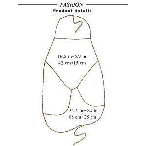 TWINKLEDE Boho Body Chain Bra Gold Chest Chains Festival Rave Harness Chain Summer Beach Bikini Body Chain Jewelry for Women and Girls