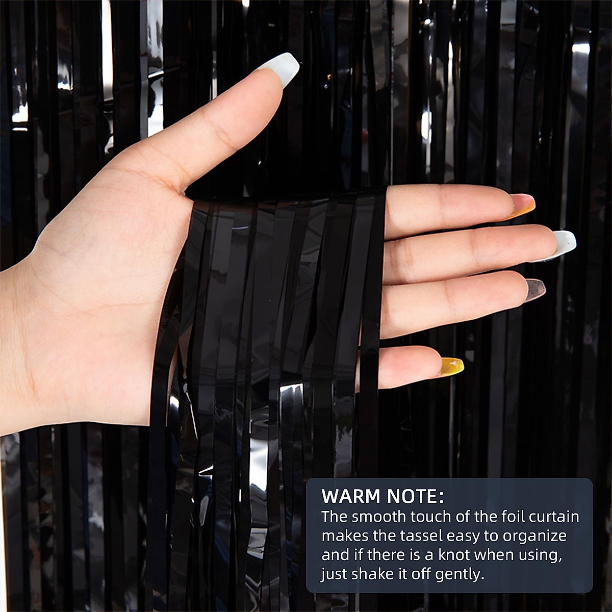 4 Pack 3.2ft x 8.2ft Black Foil Fringe Curtain Backdrop Metallic Tinsel Foil Fringe Curtains Photo Booth Backdrop for Birthday Party Decorations Christmas Baby Shower Party Decorations (Black)