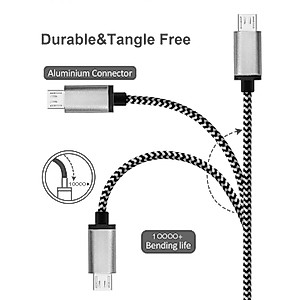 Micro USB Cable 10ft with 3A Fast Charging, 2Pack Ultra Durable 10ft Nylon Braided Charger Cords for Galaxy S7/S6/J8/J7 Note 5,Kindle,LG,PS4,Camera,Xbox One and More (Red + Blue)