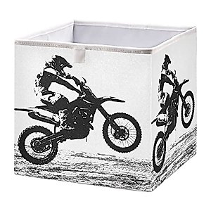 Kigai Motocross Rider Storage Basket Cube Box Foldable Canvas Storage Basket for Clothes Storage,Toy Box,Home Storage