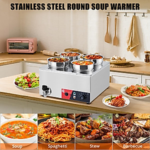 EuKer Commercial Soup Warmer 4X3.5QT - Stainless Steel Buffet Bain Marie, 86-185℉, Adjustable Temp, Anti-Dry Burn, Reset Button, 1200W Electric Food Warmer for Restaurant