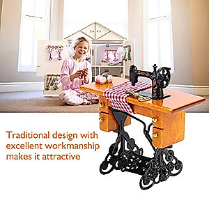 Dollhouse Sewing Machine, Fun Educational Toy Dollhouse Furniture Role Play Vintage Sewing Tools for Preschool Baby Girl Toys