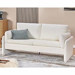 VanAcc Sofa, Modern Couch- Comfy Sofa Couch in Offwhite Bouclé with Embedded Armrest, 3-Seater Couch for Living Room