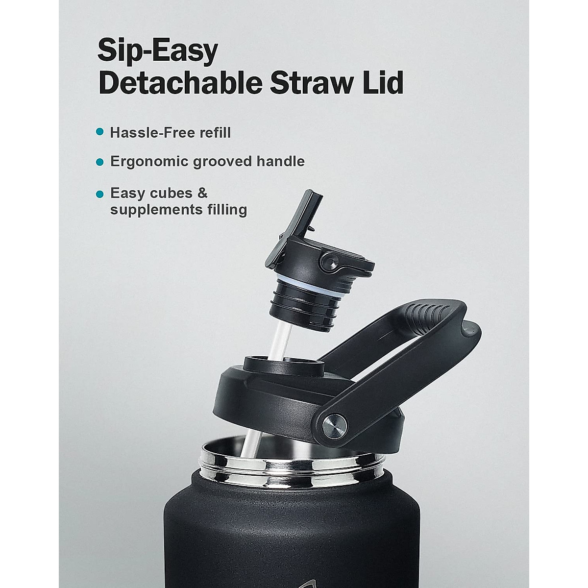 BUZIO Straw Lid 128oz/84oz Insulated Water Bottle Stainless Steel Gallon Jug Only, Replacement Straw Lid of 4.33” Diameter Insulated Gallon Jug with Big Wide Handle, Easy to Carry, Leak-Proof BPA-Free