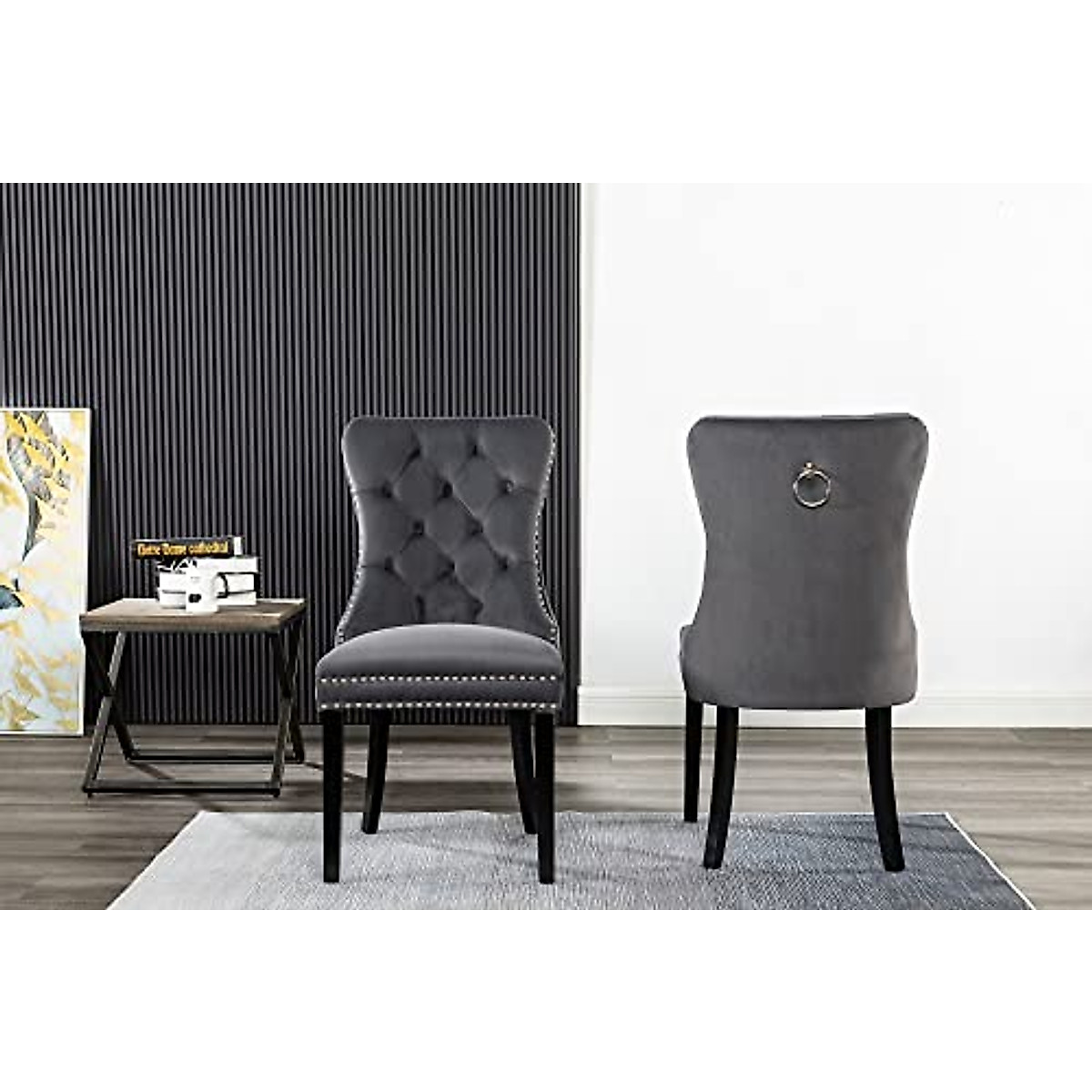 Dining Room Chairs Set of 4 Button-Tufted Accent Armless Modern Velvet Upholstered Padded Parson Side Chairs with Sturdy Legs for Kitchen Restaurant Office Lobby Lounge Living Room (Dark Grey)