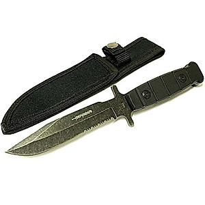 Defender 9-inch Stainless Steel Hunting Knife with Stone Washed Blade Serrated Bottom Stainless Steel