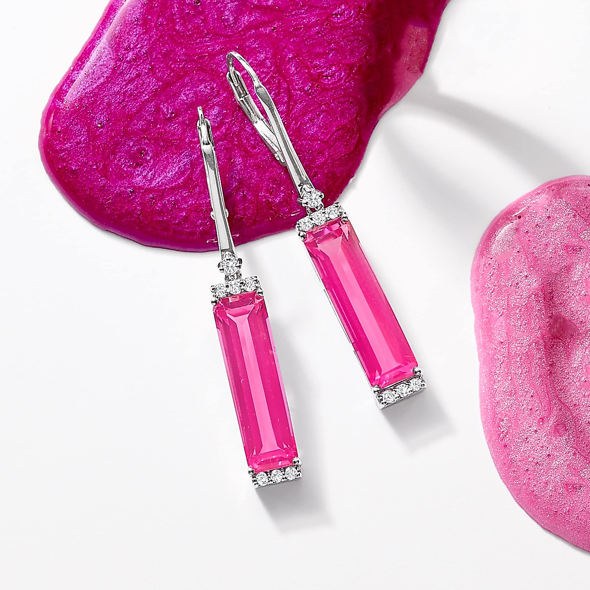 Ross-Simons 12.29 ct. t.w. Pink and White Topaz Drop Earrings in Sterling Silver