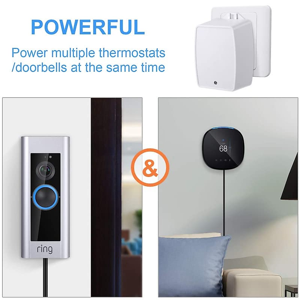 Hotop 24 Volt Transformer, 40 VA AC Transformer Plug in with PTC Fuse Competible with All Versions of Ring Doorbell and Thermostat, Compatible with Nest, Ecobee, Sensi, Honeywell, 24V Adapter(1 Pack)