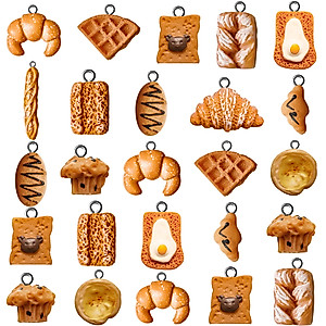 60 Pieces Handmade Simulation Food Bread Toast Pendant Charms Hanging Food Charms DIY Baking Charms for Earrings Imitation Resin Charms for Jewelry Making Necklace Earring DIY Craft