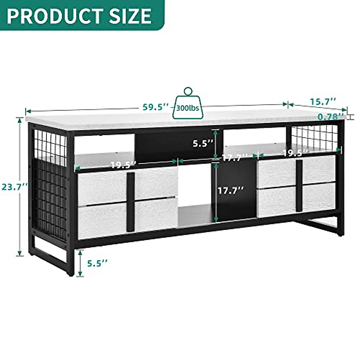 YITAHOME Modern TV Stand for TVs up to 65 Inch, Entertainment Center with Shelf, Wood TV Media Console with Sturdy Metal Legs for Living Room, 300lbs Capacity, White Oak/Black, 59.5"