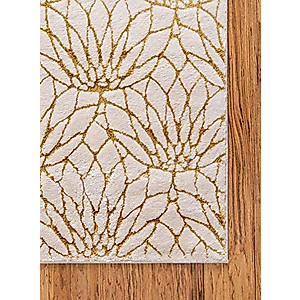 Unique Loom Glam Collection Geometric, Floral, Metallics, Modern, Chic Area Rug, 8 ft x 10 ft, White/Gold