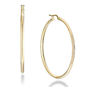 Miabella 18K Gold Over 925 Sterling Silver 2.5mm High Polished Knife Edge Hoop Earrings for Women Made in Italy (50mm (2 Inch))
