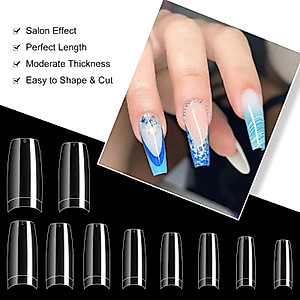 krofaue 500PCS Clear False Nails Tips, Half Cover Lady French Style Acrylic Artificial Tip Manicure with Box of 10 Sizes for Nail Tips Art Salons and Home DIY…