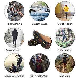 Abeillo Ice Cleats for Shoes and Boots, Silicone Ice Snow Grips Stainless Steel Shoe Spikes Grips, Shoe/Boot Traction Cleat Crampon for Walking on Snow, Ice Anti Slip Footwear