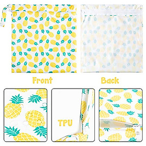R HORSE 5Pcs Waterproof Reusable Wet Bag Diaper Baby Cloth Diaper Summer Wet Dry Bags with 2 Zippered Pockets Travel Beach Pool Bag with Pineapple Flamingo Cactus Pattern(3 Sizes)