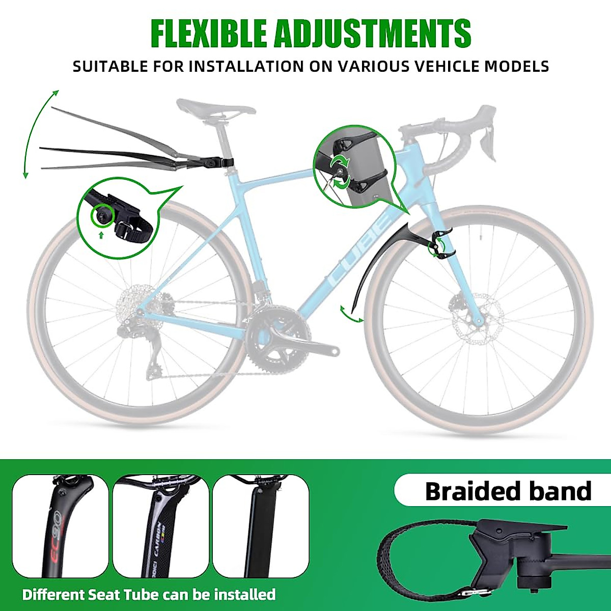 RBRL Bike Mudguard, Bicyle Fender for Road Bike, Adjustable Quick-Release Bike Fender for 700c Road Bike and Folding Bike