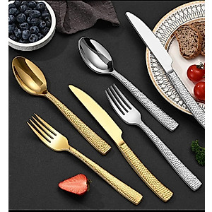 ELiTA ESSENTIALS Luxury 24 Pieces Flatware Set, Hammered Cutlery Set, Premium 304 Stainless Steel Silverware, Knives Forks Spoons, Cutlery Set, Utensils, Tableware Set, Serving 6 (Gold)