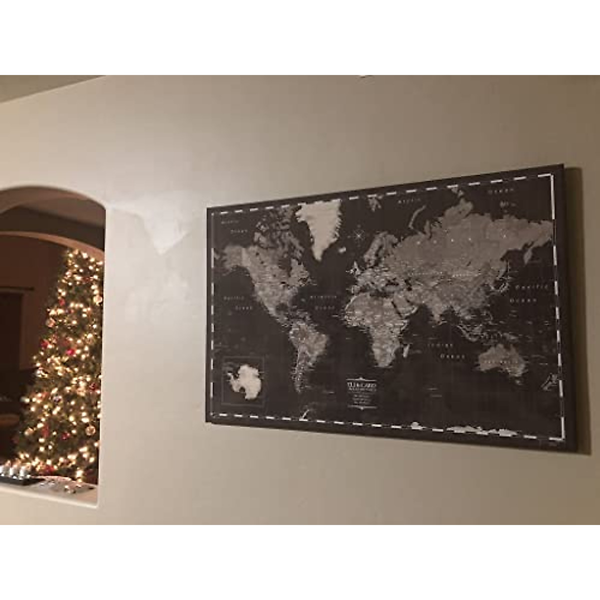 Conquest Maps World Travel Map with Pins Modern Slate Style Push Pin Travel Map Cork Board, Track Your Travels w/a Handmade Unique Canvas Pinable Map (36" x 24")