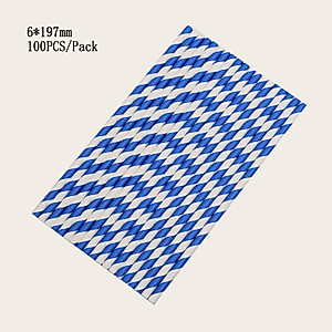 YAOSHENG Paper Straws for drinking, 100 Pack Blue Striped paper straws for Party Supplies,Birthday,Wedding,Bridal/Baby Shower,Juice, shakes,Smoothies,cocktail (Blue)