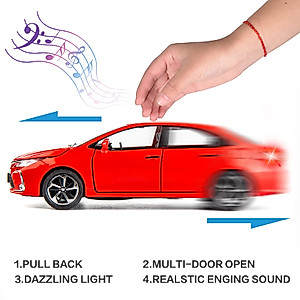 BDTCTK Compatible for 1:32 Corolla Model Car, Zinc Alloy Pull Back Toy Car with Sound and Light for Kids Boy Girl Red