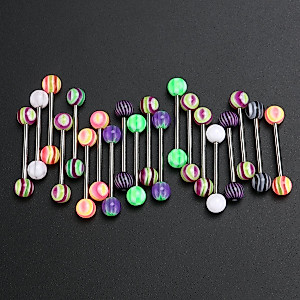 ROSENICE 20pcs Colorful Women Tongue Ring Bar Stud (Random Color)