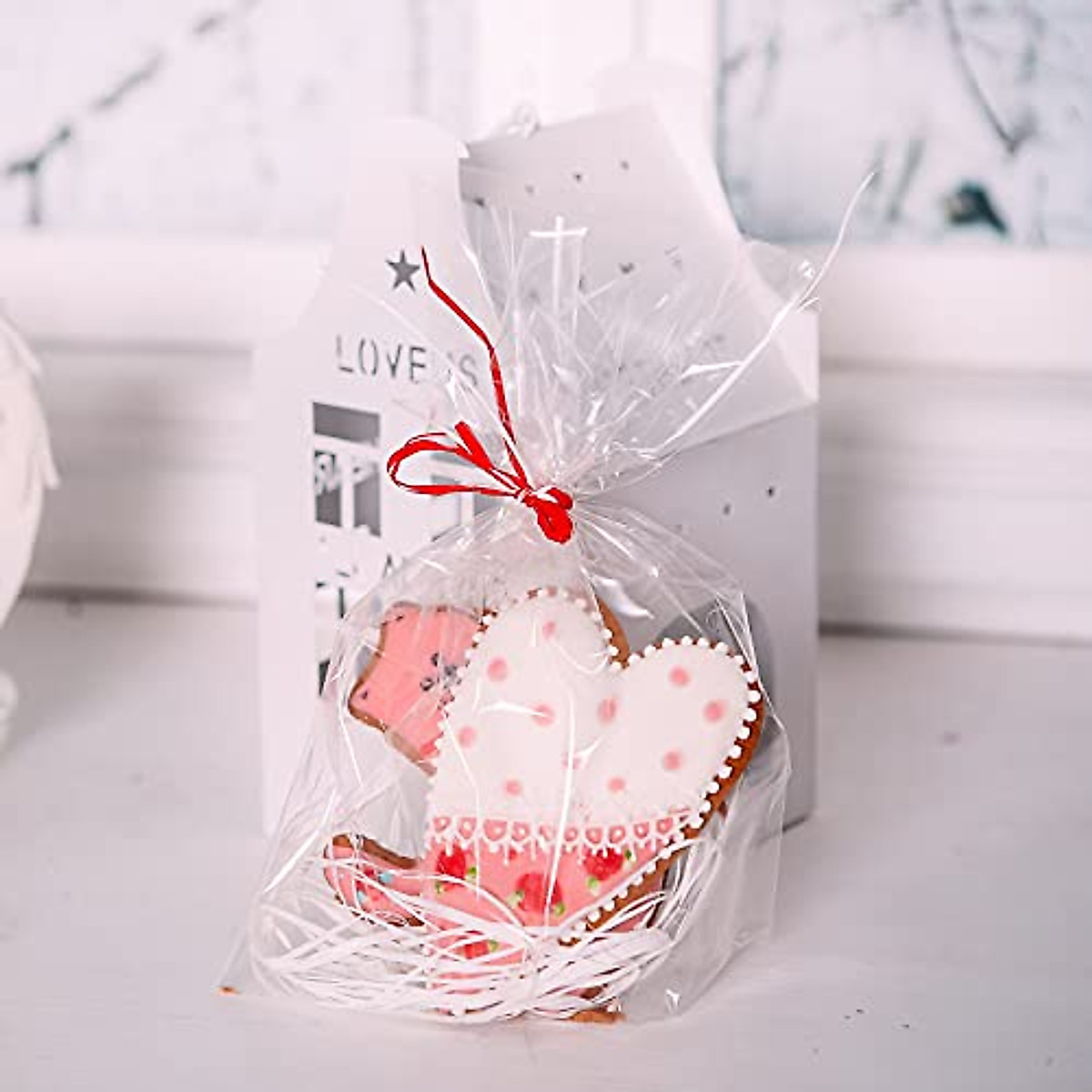 Yotelab Cellophane Treat Bags, 5x11 Inches Clear Cellophane Bags With Twist Ties 100 Pcs