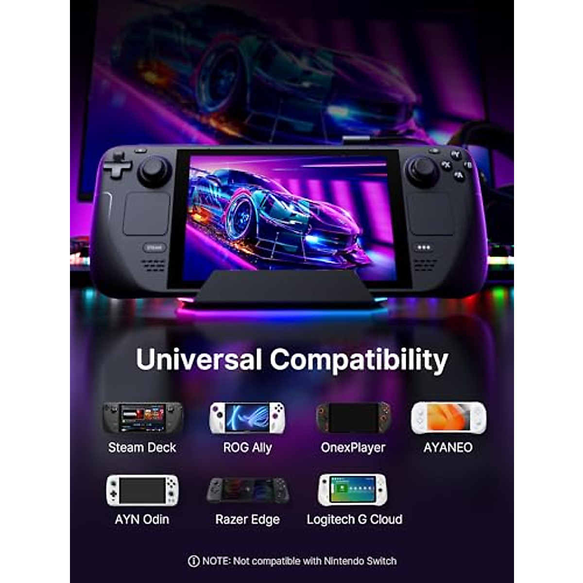 JSAUX RGB Docking Station for Steam Deck & ROG Ally, 8-in-1 Steam Deck Dock with HDMI 2.0 4K@60Hz, Gigabit Ethernet, USB-C 3.0, Dual USB-A 3.0, USB 2.0 and 100W USB-C Charging Port-HB0801(Black)