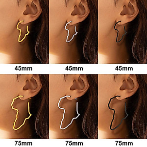 U7 African Map Earrings, 18K Gold Plated Lightweight Dangle Earrings with Silver Post Extra Large Statement Hip Hop Africa Shape Earrings for Women
