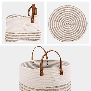 YOUDENOVA Laundry Basket for Blanket- Cotton Nursery Hamper 16 x 14 x 14 Inches, Woven Basket for Kids Toy, Clothes Hamper Basket, Brown