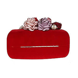 Women Flower Evening Bag Clutch Purse Metal Frame Large Wedding Red Vintage Purse Carved Handle handbag for party Cocktail
