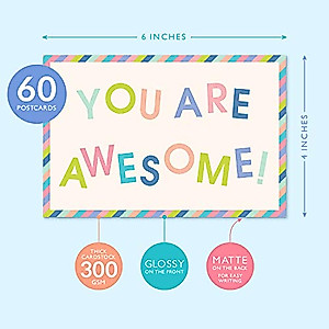 Sweetzer & Orange You Are Awesome Cards Postcards Pack (60 Post Cards) 4x6 Postcards for Kids and Adults. Positive Affirmations Cards, Kindness Cards, Employee Appreciation Awesome Notes