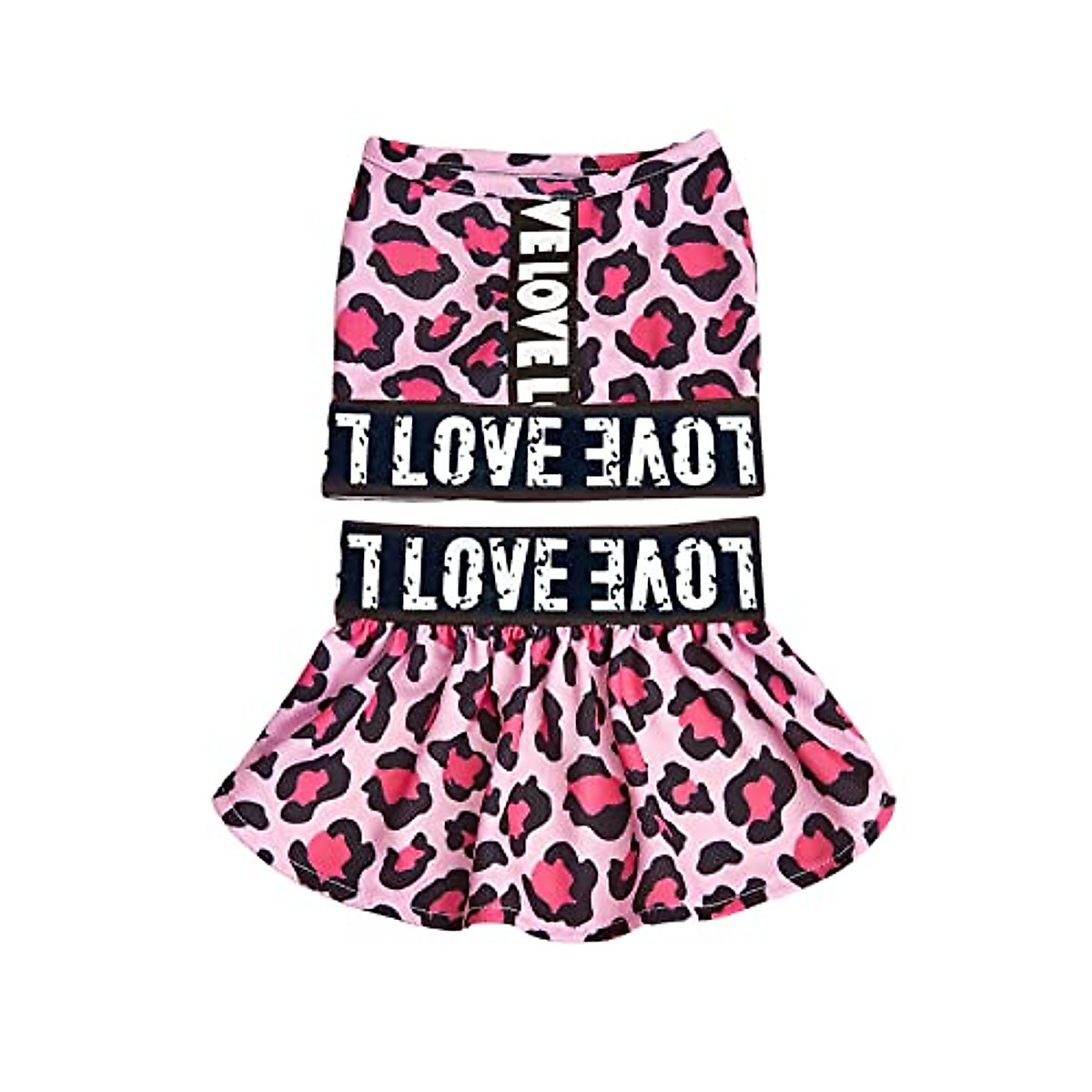 QWINEE 2pcs Leopard Letter Dog Tank Top and Dress Set Puppy Vest Shirt Skirt for Small Medium Dog Cat Kitten Leopard Pink XS