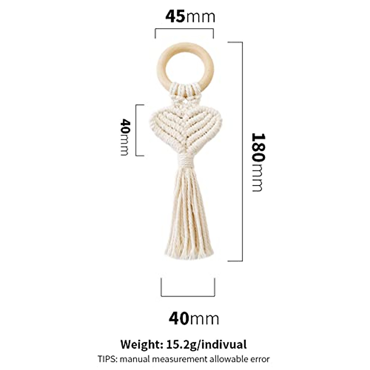 ZOONAI Hanging Handmade Weaving Love Pendant Car Ornament Modern Home Decoration Accessories Hanging Pendant for Bedroom Nursery Room (White)