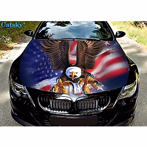 Hapmeote American Flag Eagle Decal Wrap Eagle Vinyl Sticker Graphic, Truck Decal, Truck Graphic, Bonnet Decal (Type4),22.8 (HA230213-Flag-4)