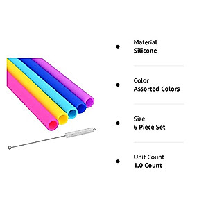 Reusable Silicone Drinking Straws - Set of 5 - BPA Free - Free Cleaning Brush Included - Work with 20 or 30oz Tumblers, Bubba & Yeti Mugs - Perfect for Smoothies